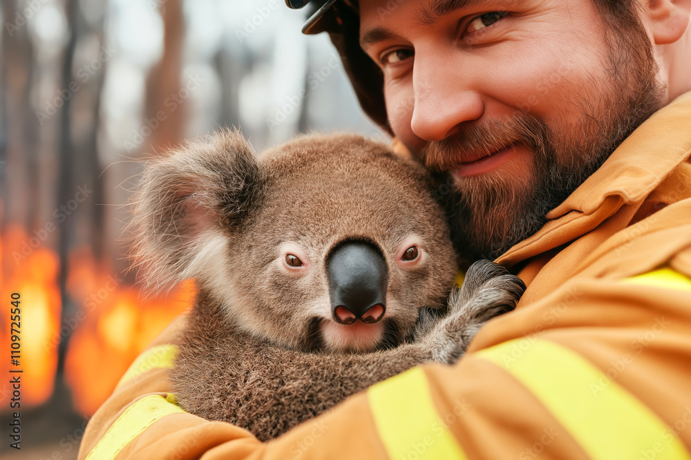 Caring Firefighter Rescues Koala From Bushfire in Australia, Showcasing ...