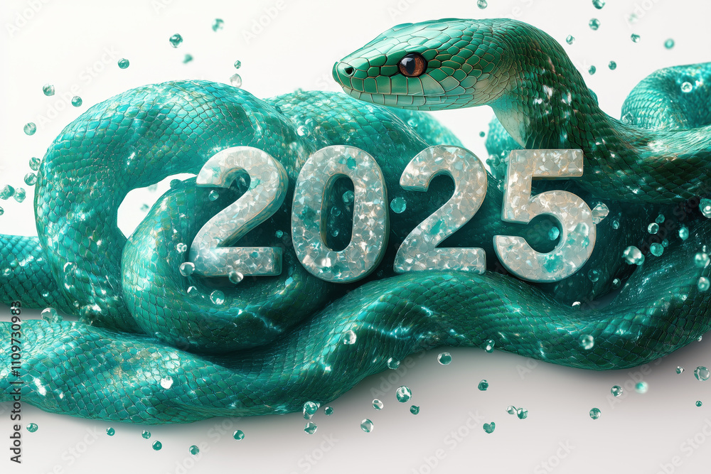 2025 new year symbol, green snake wrapping around numbers Stock ...