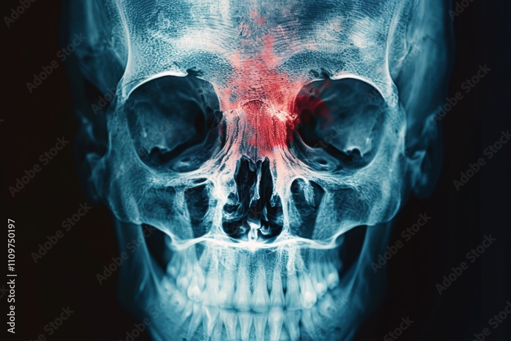 X-Ray of Human Skull Highlighting Sinus Infection for Medical Analysis ...