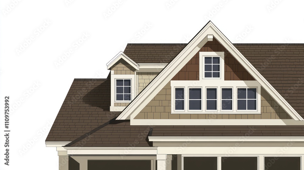 Gable roof dormer windows house exterior detail. Stock Illustration ...