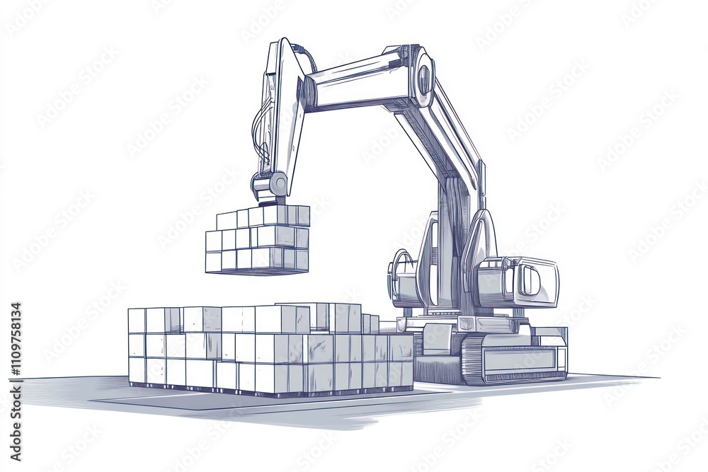 Robotic excavator lifting concrete blocks. Stock Illustration | Adobe Stock