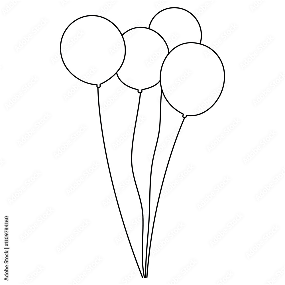 Single line continuous drawing of birthday celebration balloon holiday ...