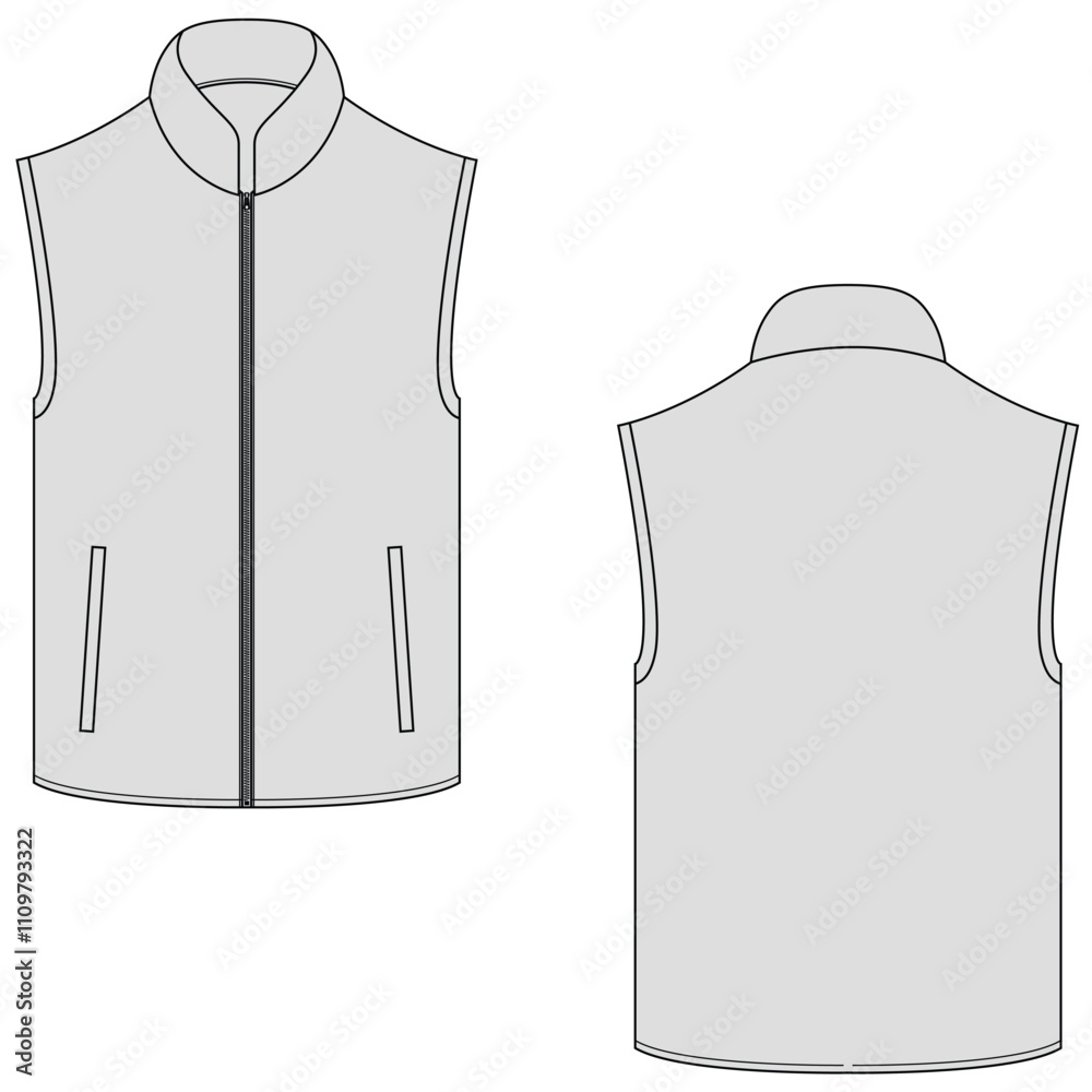 Vest jacket mockup front and back views vector illustration. Vest ...