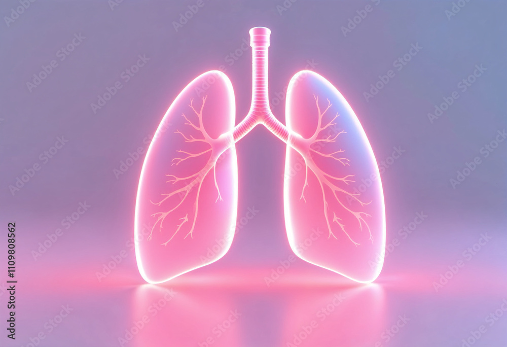 Visual representation of human lungs in neon pink color with visible ...