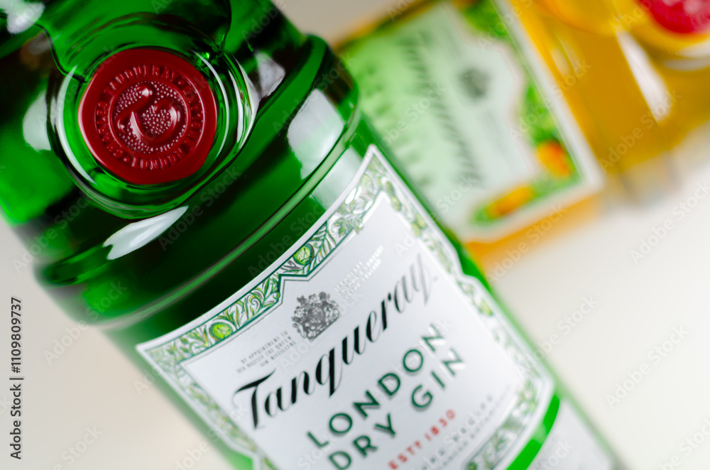LONDON, UK - 28 MARCH 2024 Tanqueray London Dry Gin, a four-times ...