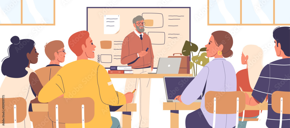 Professor giving lecture for student in university auditorium hall ...