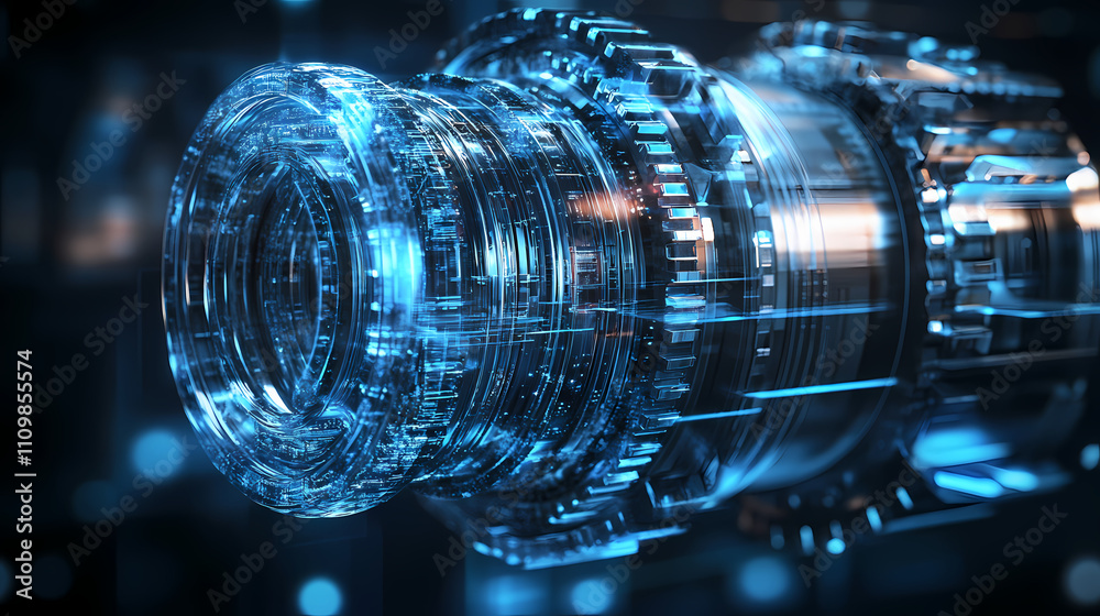 Futuristic holographic 3d model of complex mechanical system ...