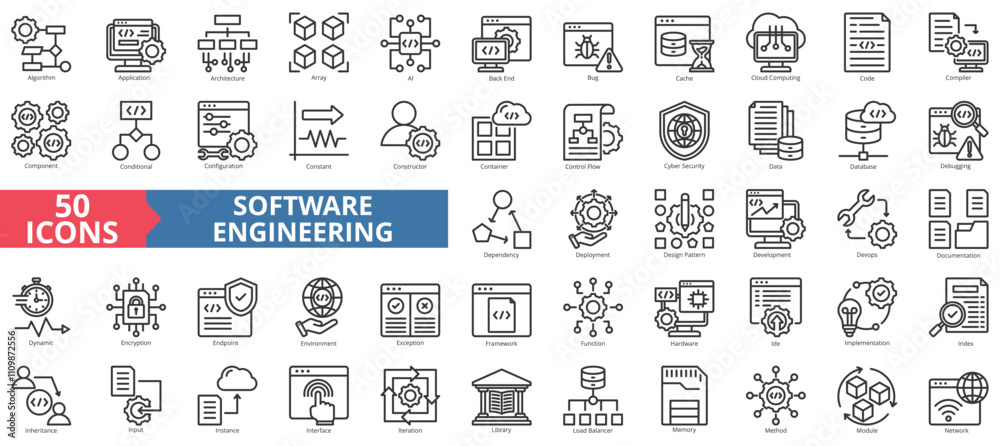 Software Engineering Icon Collection Set Contain Algorithm Application Architecture Array