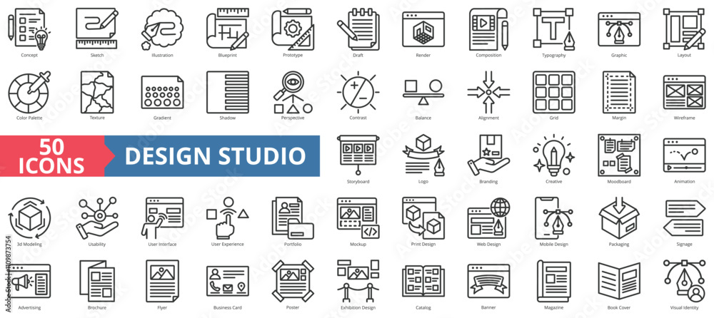Design studio icon collection set. Contain concept, sketch ...