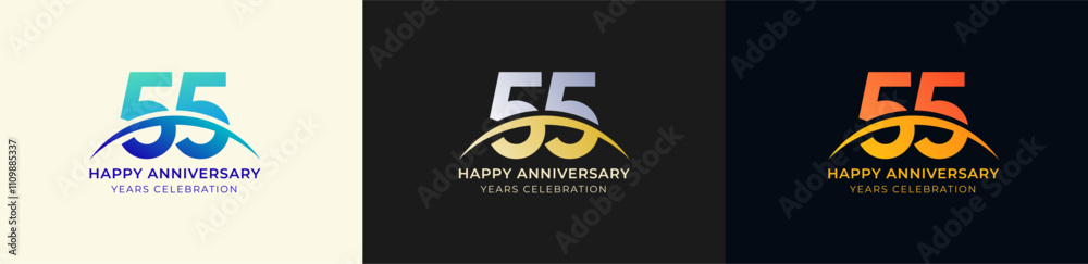 Logo Anniversary with Swoosh Sunrise 55th, 55th Happy Anniversary with ...