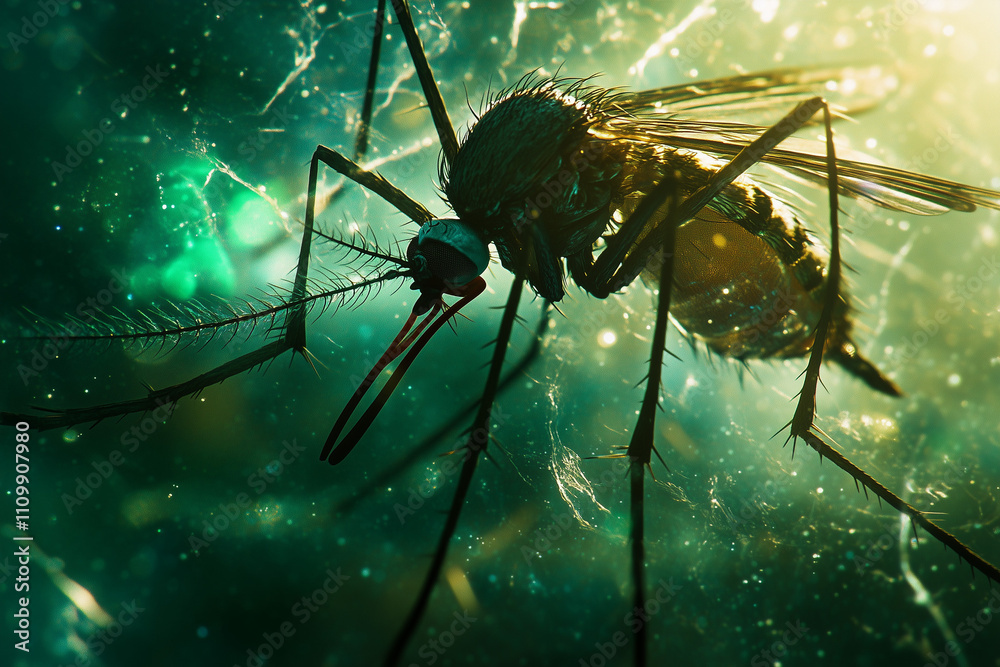 A detailed side view of an Aedes mosquito with its long proboscis ...