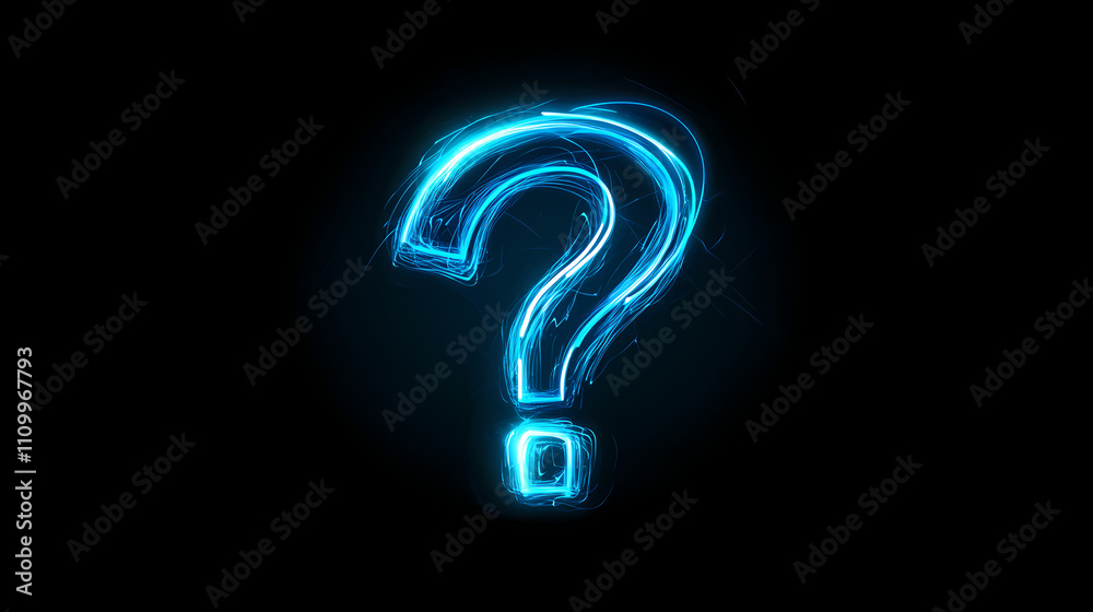 Glowing blue neon line question mark icon for modern design concepts ...