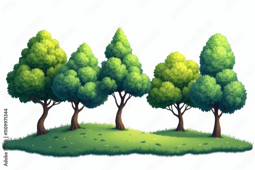 Illustration of three stylized trees with different shades of green on ...