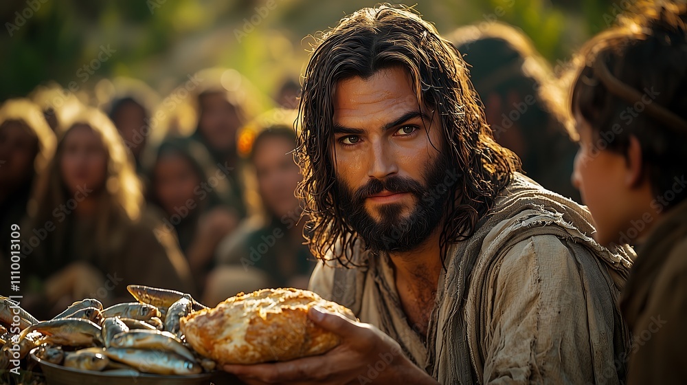 The miracle of multiplication two loaves, Jesus, the five bread and two ...