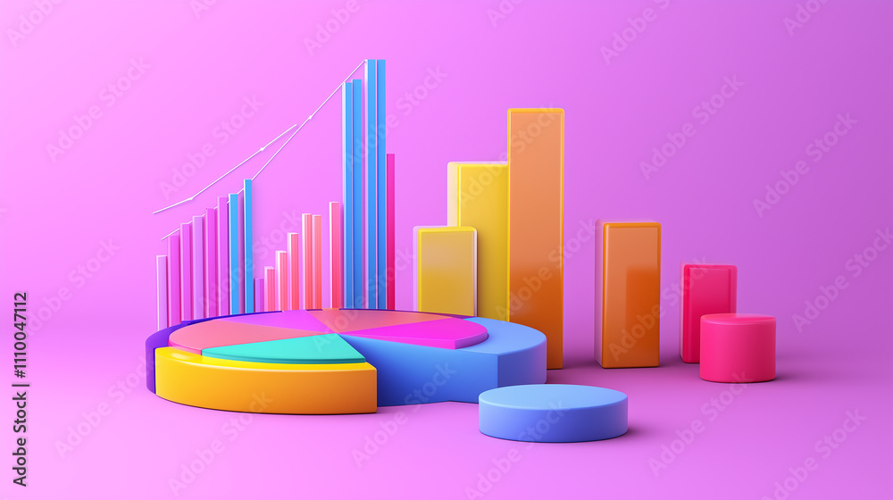 Infographic featuring a vibrant 3D pie chart displaying market share percentages, alongside ...