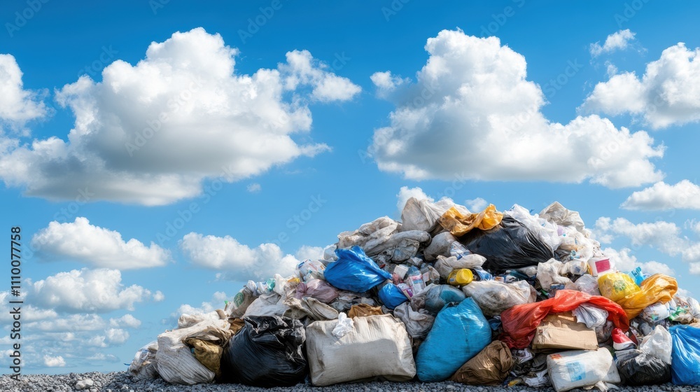 Garbage piling up in a landfill, representing the growing waste problem ...
