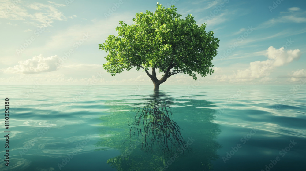 Bottom-up view green mangrove forest canopy. Natural carbon sink fight ...