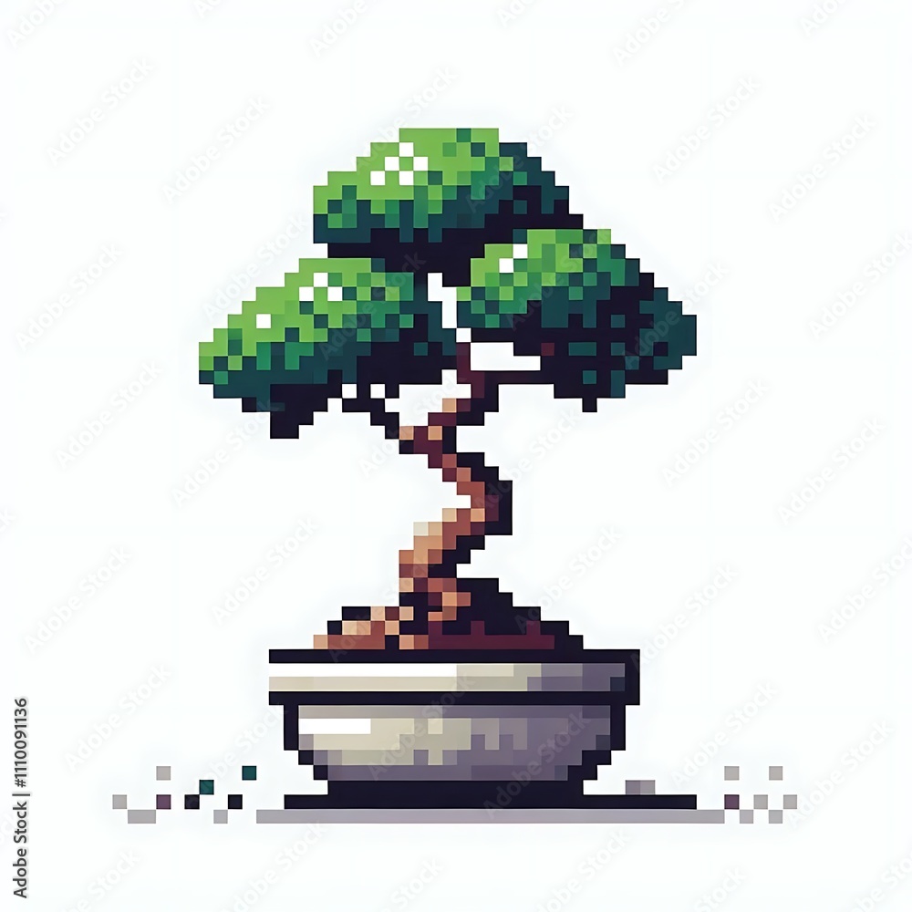 Pixel art of a bonsai tree in a pot. Stock Illustration | Adobe Stock