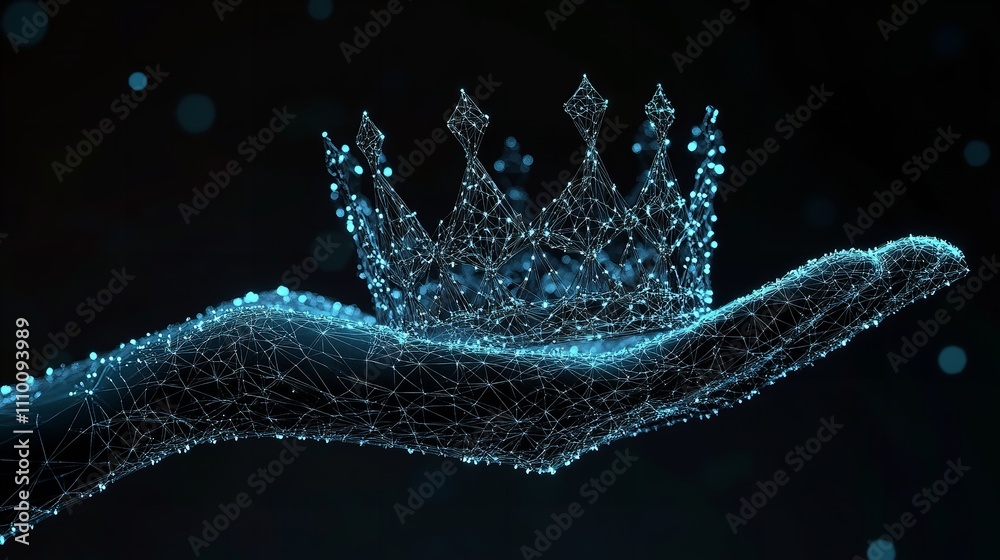 Crown in the Hand Palm - Low-Poly Wireframe - Vector Authority Concept ...