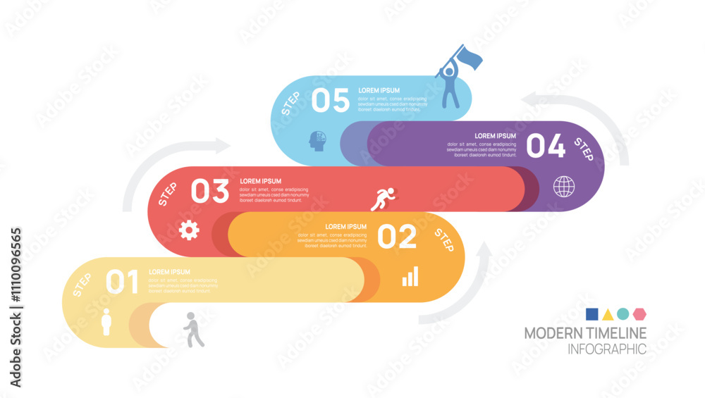 Infographic ladder labels 5 steps to success growth template. Business process. Vector ...