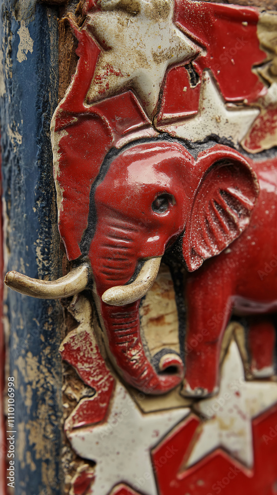 Vintage red Republican elephant USA flag background Classic political ...