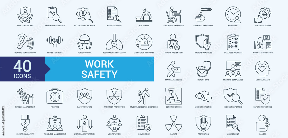 Work safety icon collection set with safety measures, health ...