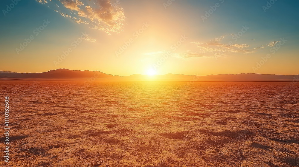There is a desert where only sand is visible all around and the sky is ...