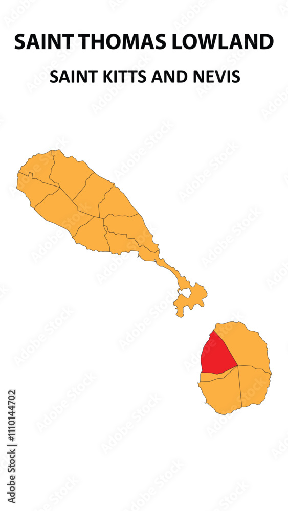 Saint Thomas Lowland Map is highlighted on the Saint Kitts and Nevis ...