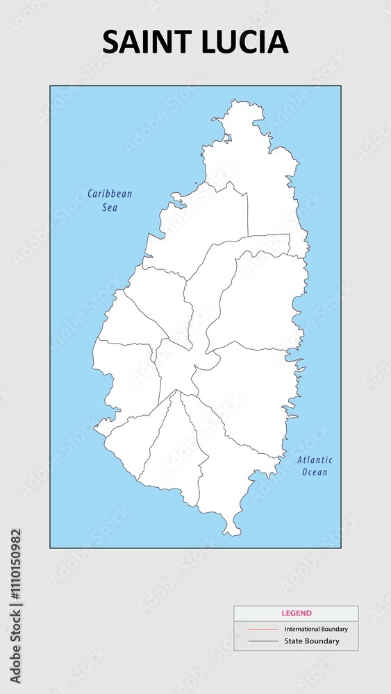 Saint Lucia Map. Political map of Saint Lucia with state border in ...