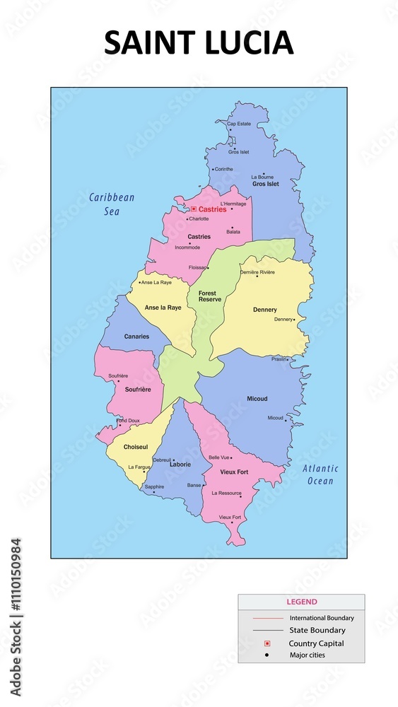 Illustration Stock Saint Lucia Map. State and union territories of ...