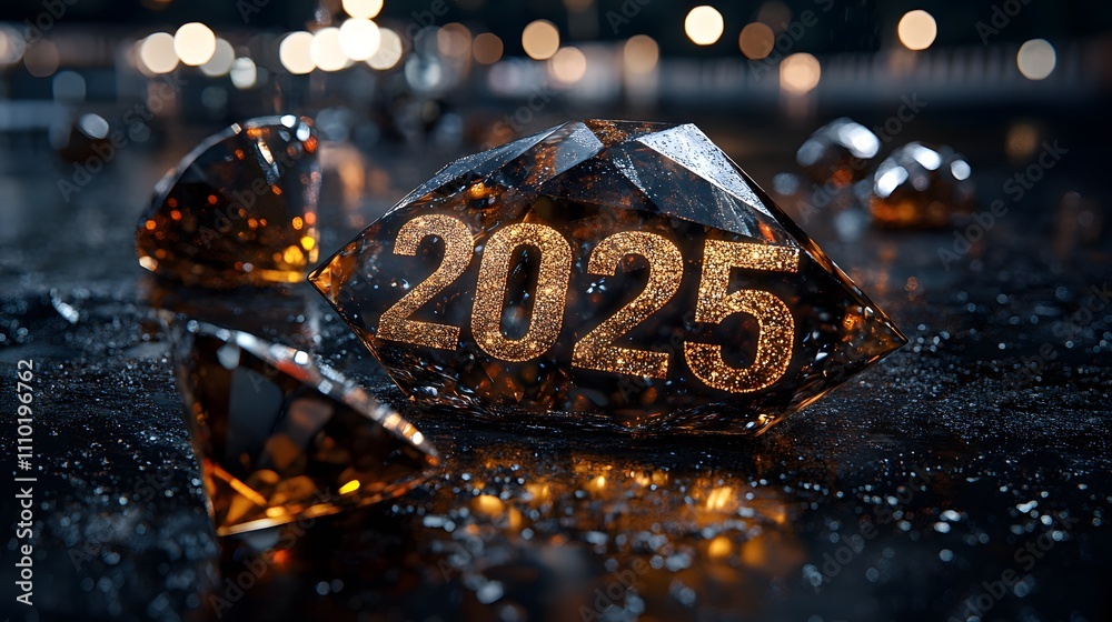 2025 in sparkling diamond-studded letters, luxurious and elegant ...
