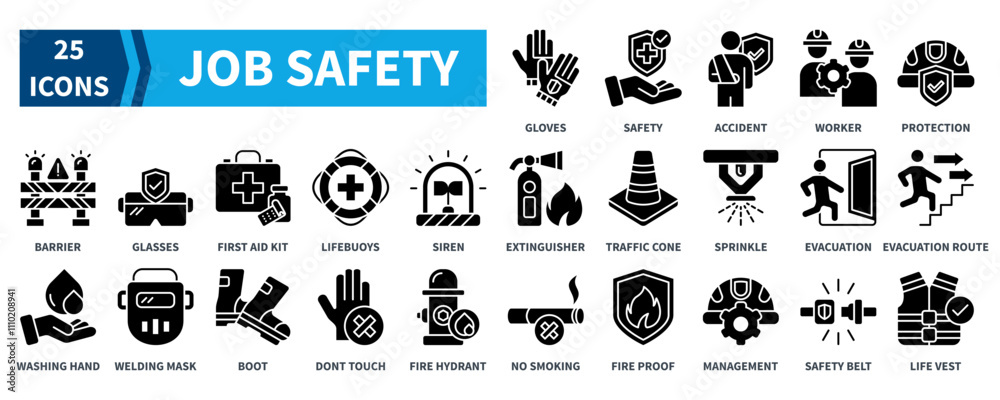 Job Safety icon collection set. Containing gloves, safety, worker, head ...