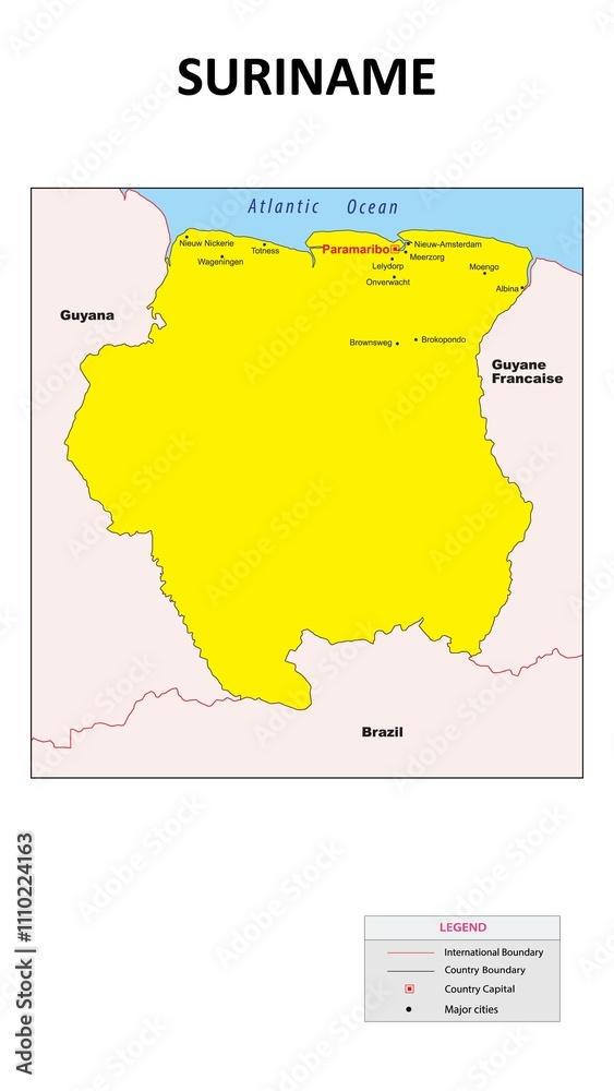 Suriname Map. Major cities in Suriname. Political map of Suriname with ...