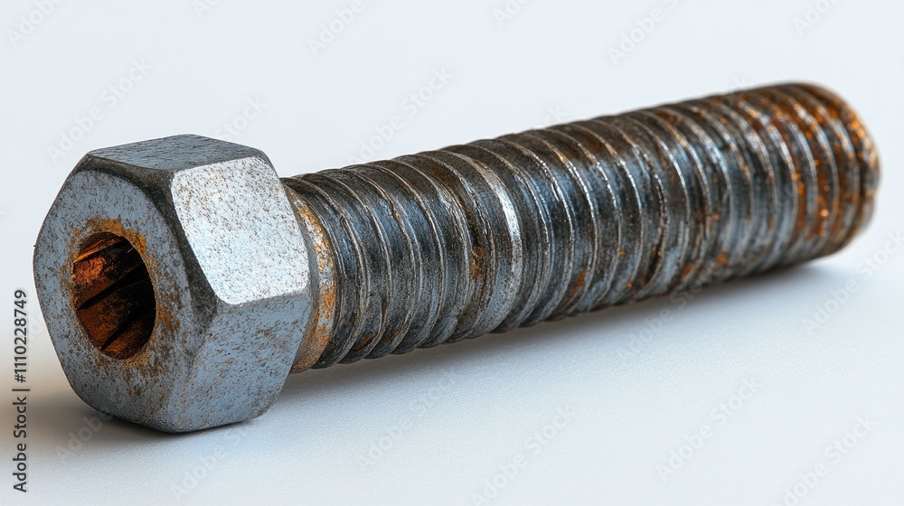 Insulated metal bolt on a white background showcasing corrosion and ...