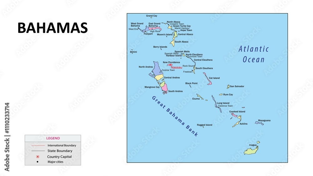 Bahamas Map. State and union territories of Bahamas with neighbouring ...