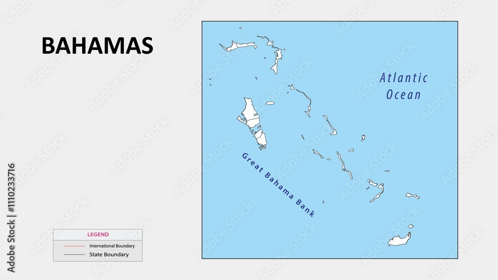 Bahamas Map. Political map of Bahamas with state border in outline ...