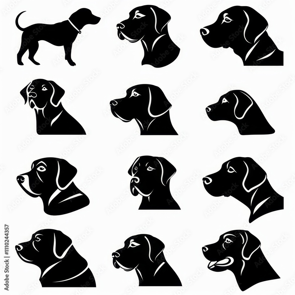 Dogs silhouette set, puppy icons, pet pictogram, dogs pictograms on ...