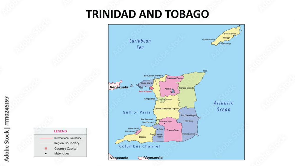 Trinidad and Tobago Map. State and union territories of Trinidad and ...