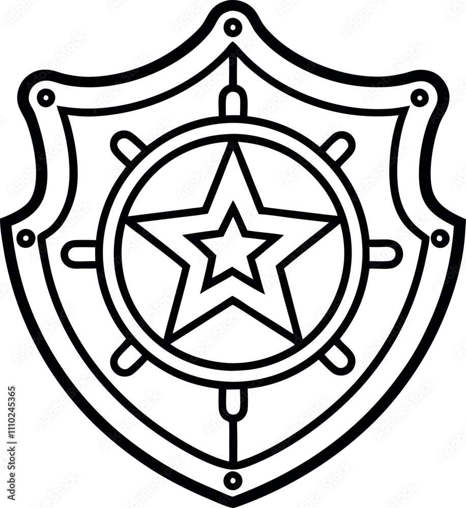 Sheriff badge coloring page for kids , Police Emblems Set, Bold line ...
