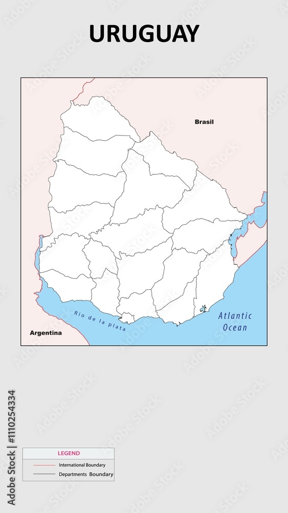 Uruguay Map. Political map of Uruguay with state border in outline ...