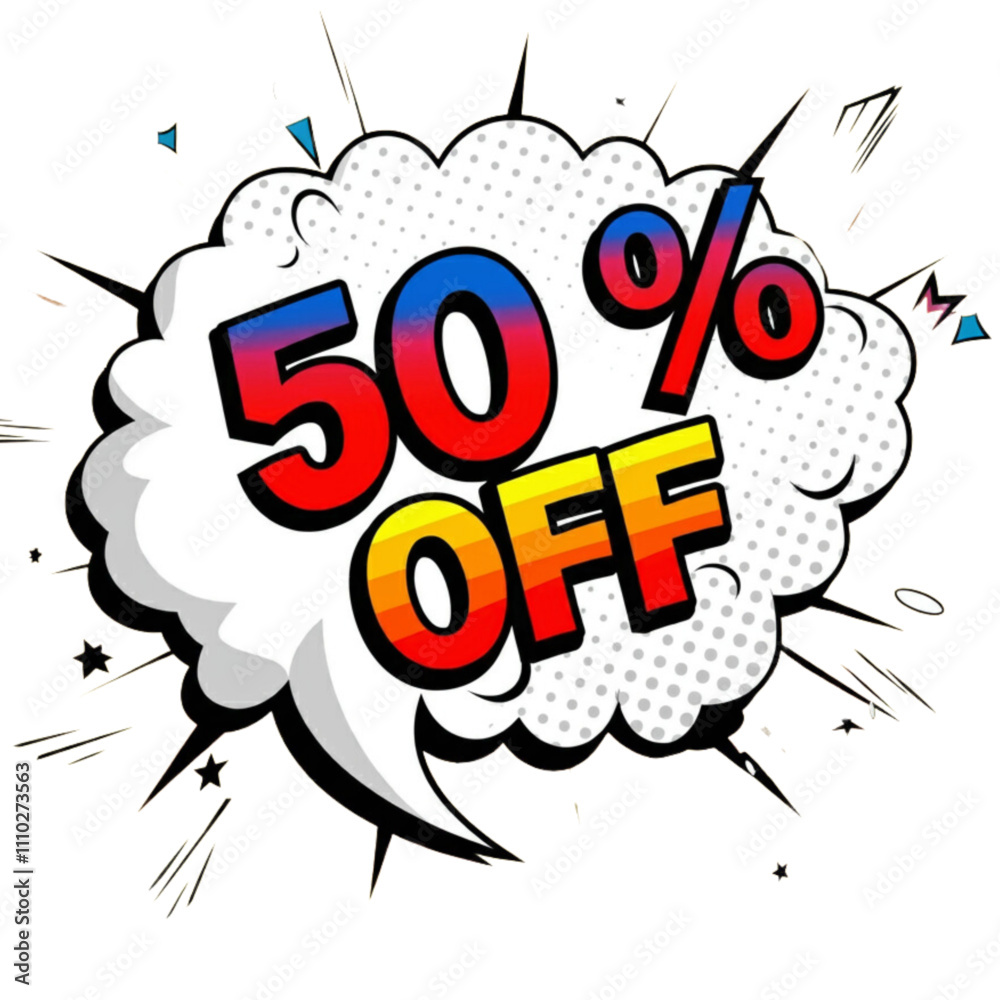 50 percent off. 50% off. Comic book style art. svg png isolated ...