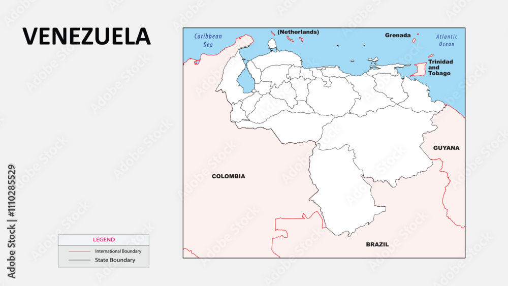 Venezuela Map. Political map of Venezuela with state border in outline ...