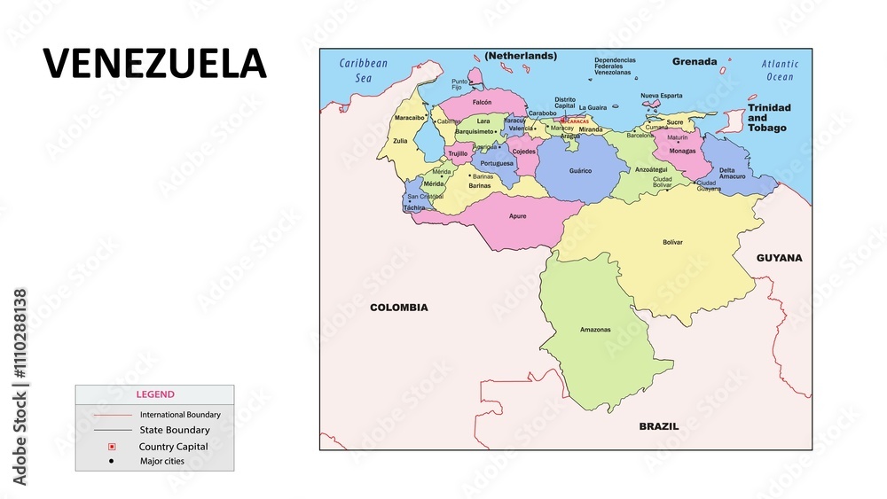 Venezuela Map. State and union territories of Venezuela with ...