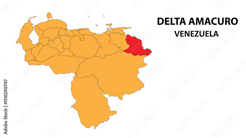 Delta Amacuro Map is highlighted on the Venezuela map with detailed ...
