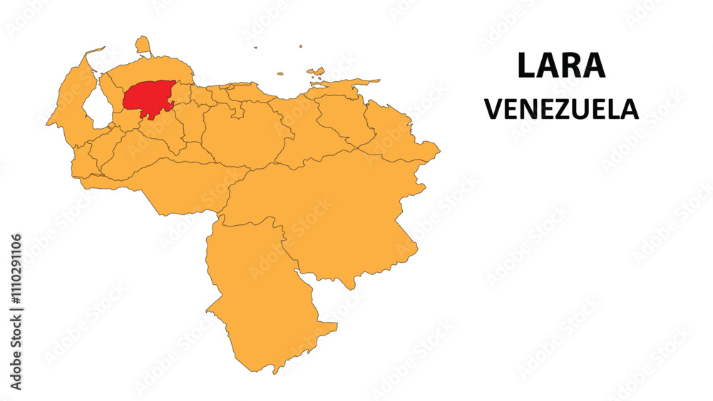 Lara Map is highlighted on the Venezuela map with detailed state and ...