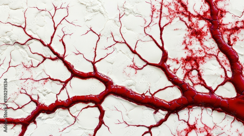 Microscopic view of blood vessels, capillaries branching on a plain ...