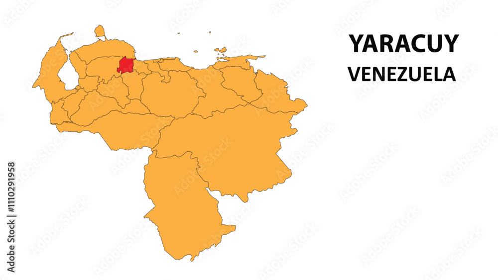 Yaracuy Map is highlighted on the Venezuela map with detailed state and ...