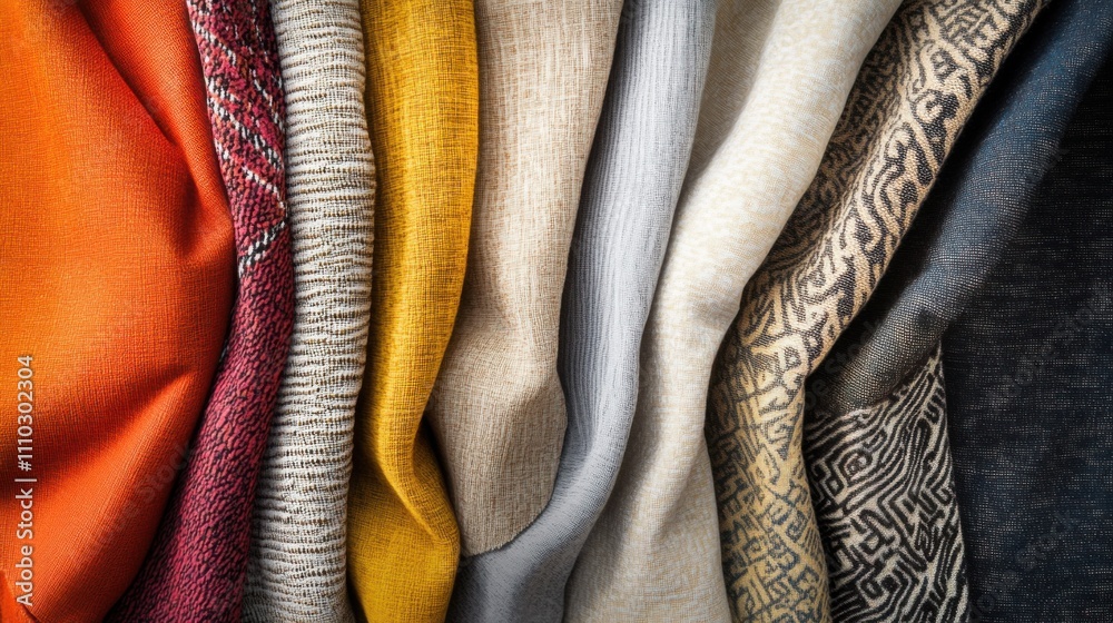 Different types of fabric swatches in a collage, representing the ...