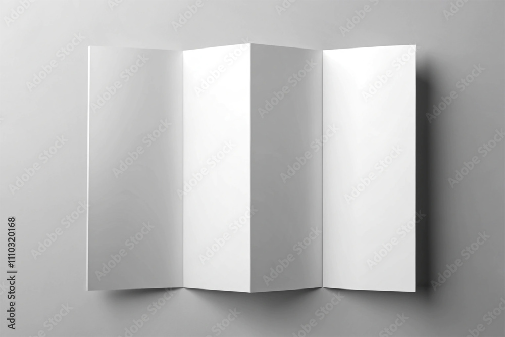 Blank paper sheets for brochure on grey background. Leaflet, Flyer Mock ...