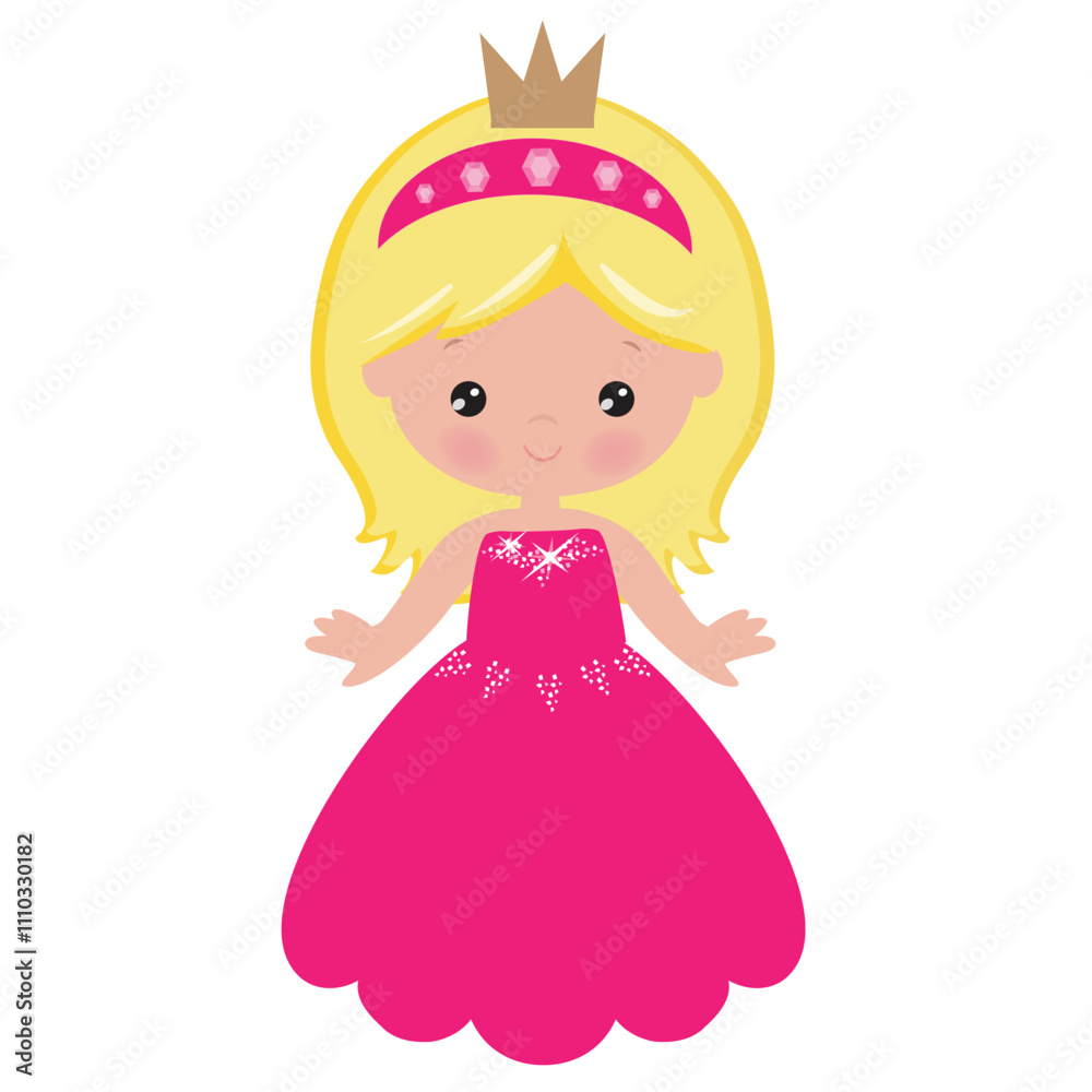 Cute little princess girl vector cartoon flat style illustration Stock ...